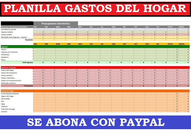 Planilla Excel Gastos